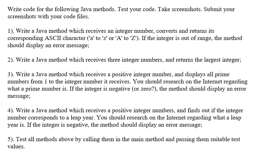 Solved Write Code For The Following Java Methods Test Your Code Take Screenshots Submit Your