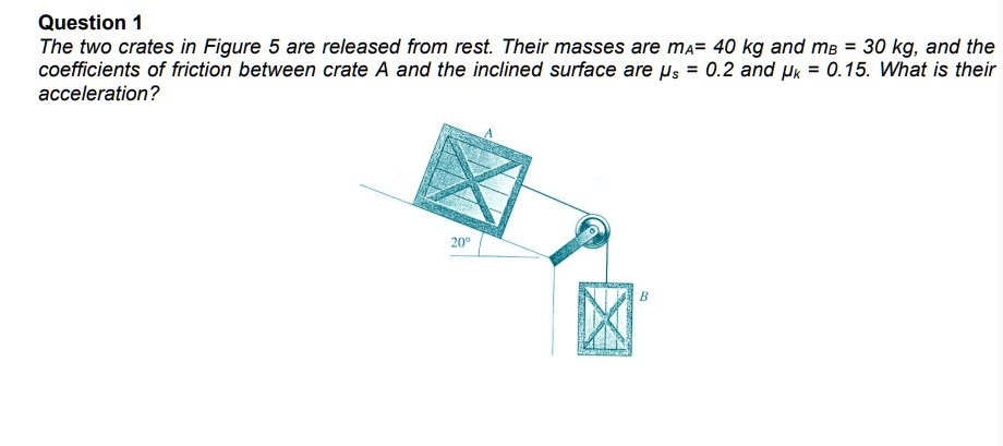 Question 1 The two crates in Figure 5 are released from rest. Their ...