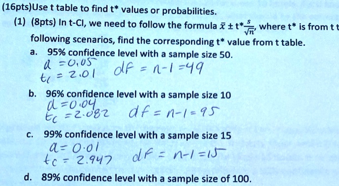 SOLVED: Use the t-table to find t* values or probabilities. (1) In t-Cl ...