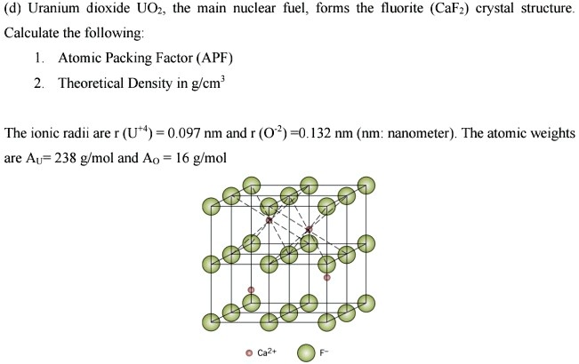 SOLVED: Uranium dioxide UO: the main nuclear fuel, forms the fluorite (CaFz) crystal structure ...