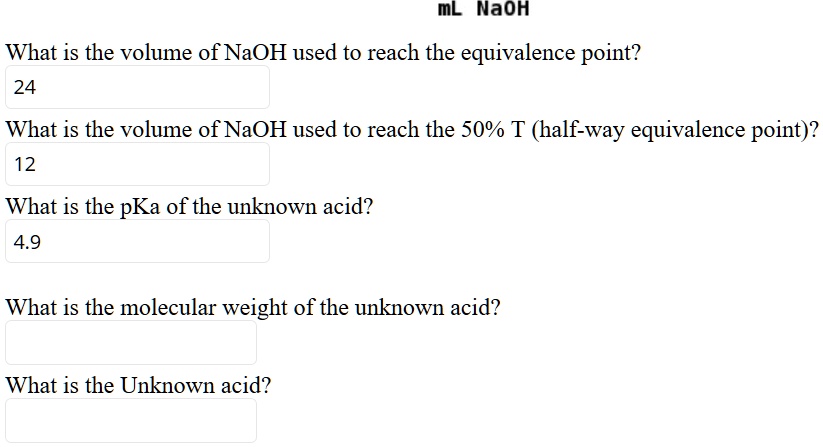 SOLVED: ML NaoH What is the volume of NaOH used to reach the equivalence point? 24 What is the ...