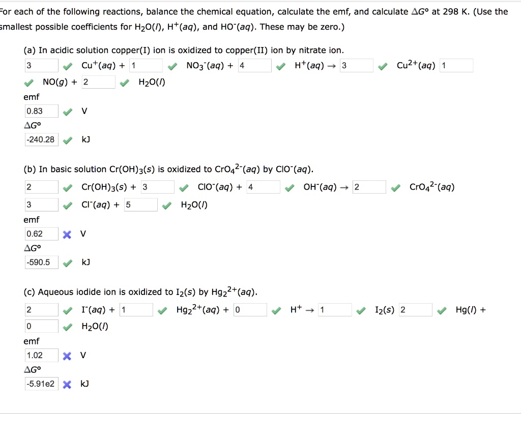 for each of the following reactions balance the chemical equation ...