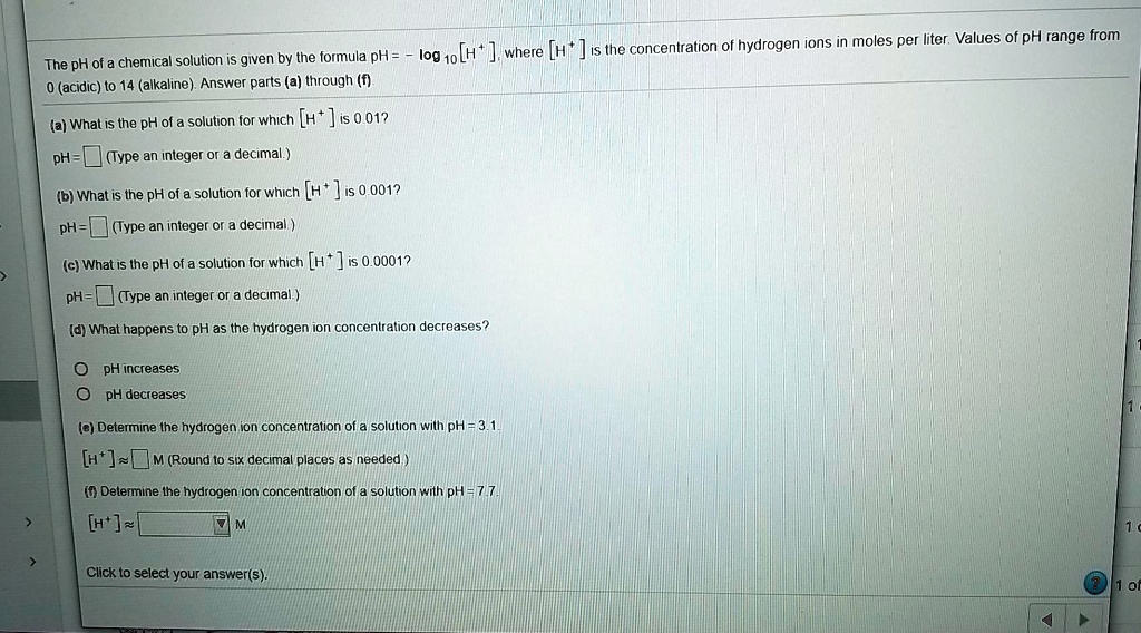 concentration of hydrogen ions in moles per liter values of ph range ...