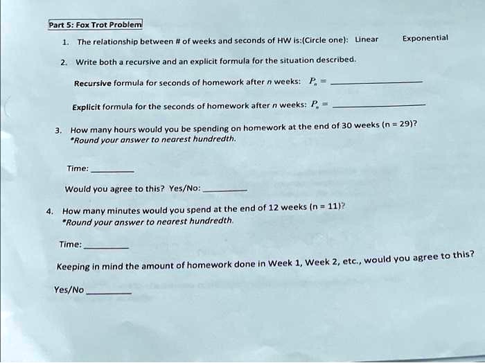 Part 5: Fox Trot Problem 1. The relationship between # of weeks and ...