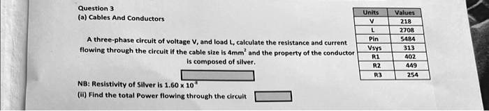 SOLVED: Text: Cables and Conductors 1. In a three-phase circuit of ...