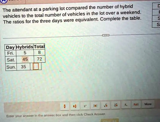 The attendant at a parking lot compared the number of hybrid vehicles ...