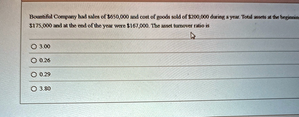 Bountiful Company had sales of 650,000 and cost of goods sold of200,000 ...