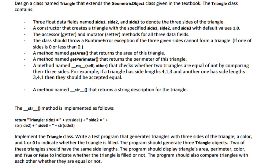 Solved Design A Class Named Triangle That Extends The Geometricobject Class Given In The
