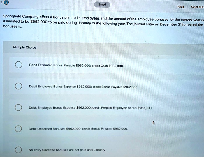 SOLVED: Haip SF Springfield Company offers a bonus plan to its ...