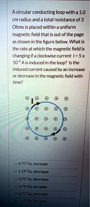 SOLVED: Acircular conducting loopwitha 10 cm radius and total resistance of 3 Ohms is placed ...