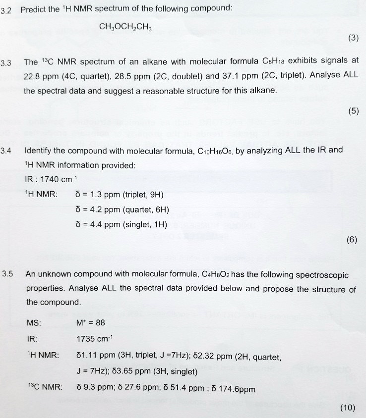 32 predict the h nmr spectrum of the following compound chochcha 33 the ...