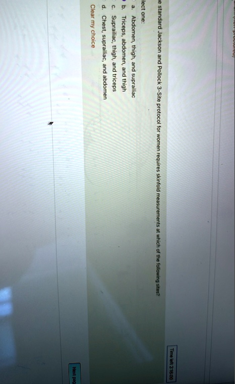 the standard jackson and pollock 3 site protocol for women requires ...