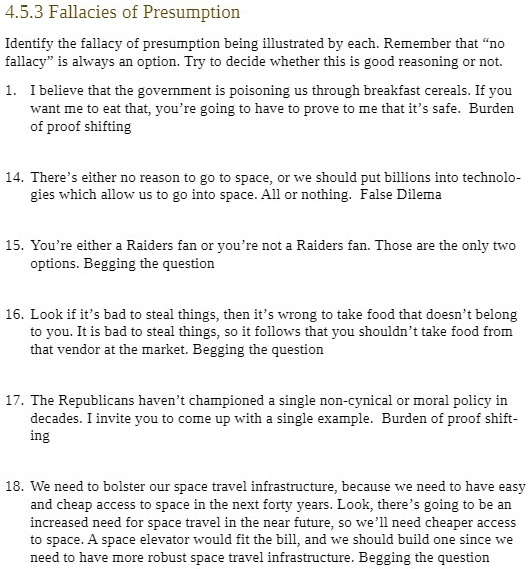 4.5.3 Fallacies of Presumption Identify the fallacy of presumption ...