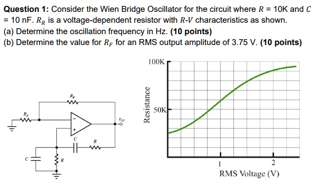 Question 1: Consider the Wien Bridge Oscillator for the circuit where R = 10K and C = 10 nF. RR ...