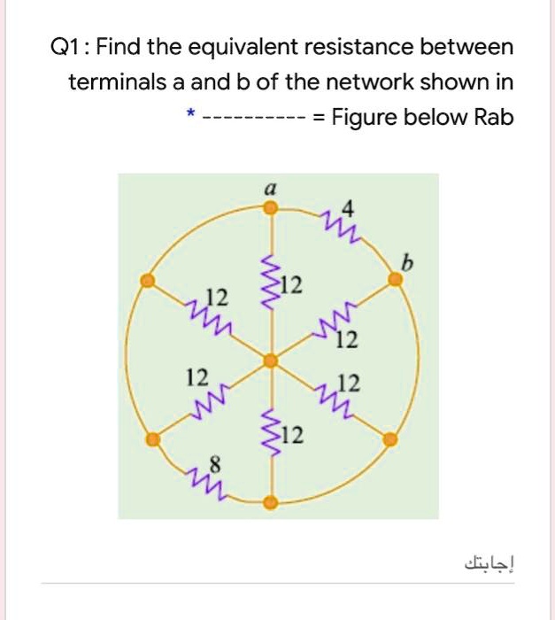 SOLVED: Q1:Find the equivalent resistance between terminals a and b of the network shown in ...
