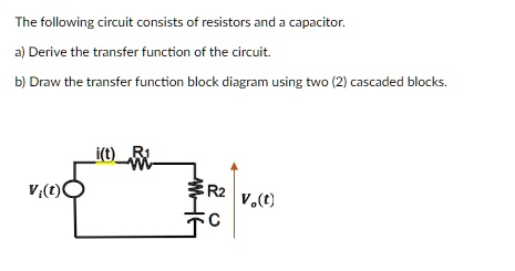 The following circuit consists of resistors and a capacitor. a) Derive the transfer function of ...