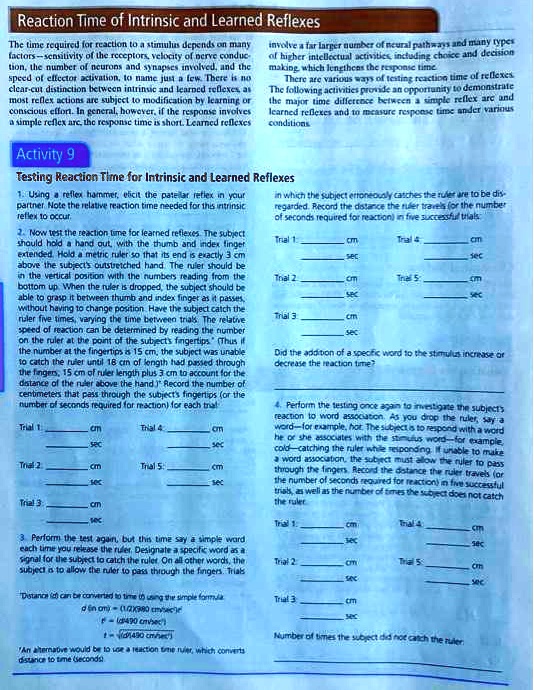 SOLVED: Texts: Reaction Time of Intrinsic and Learned Reflexes The time ...