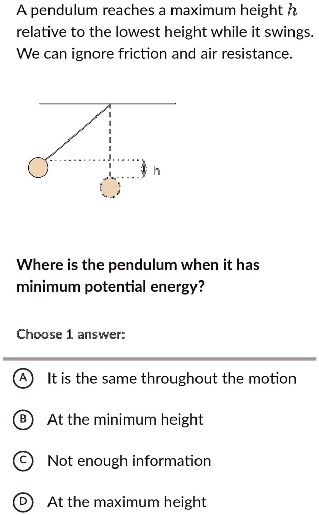 SOLVED: A pendulum reaches a maximum height h relative to the lowest ...