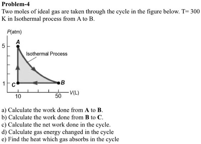 SOLVED: Problem-4 Two moles of idcal gas are taken through the cycle in the figure below: T= 300 ...