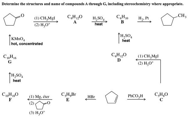 Determine the structures and name of compounds A through G, including ...