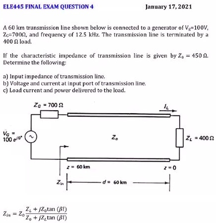 a 60 km transmission line shown below is connected to a generator of ...
