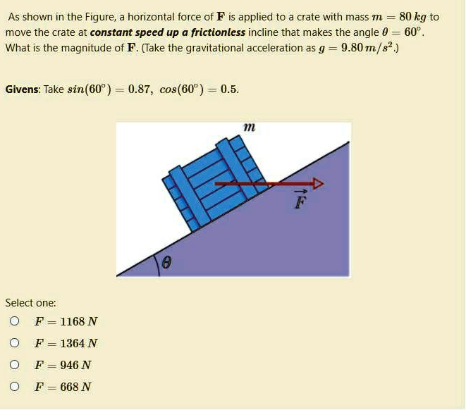 SOLVED: As shown in the Figure; horizontal force of F is applied to a crate with mass m = 80 kg ...