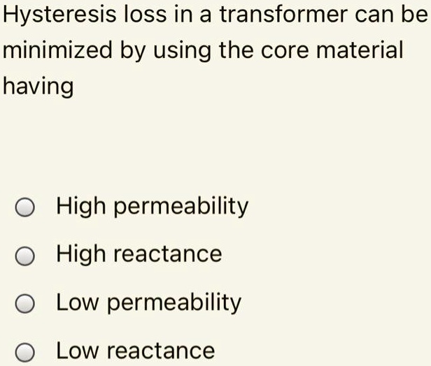 Hysteresis loss in a transformer can be minimized by using the core ...