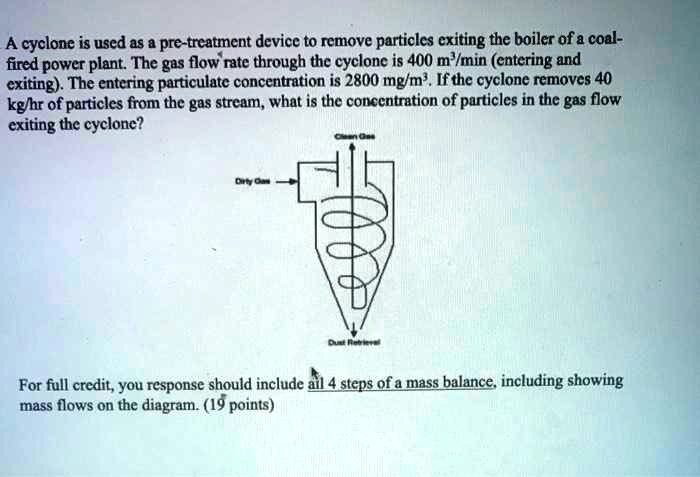 SOLVED: A cyclone is used as a pre-treatment device to remove particles ...