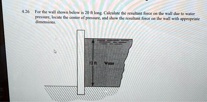 4.26 For the wall shown below is 20 ft long. Calculate the resultant force on the wall due to ...