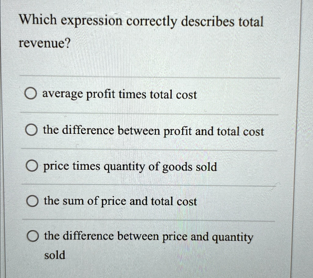 Which expression correctly describes total revenue? average profit ...