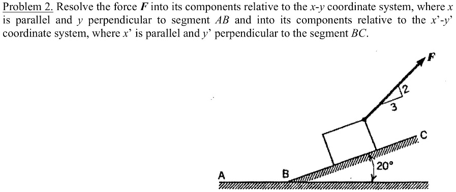 SOLVED: Problem 2. Resolve the force F into its components relative to the x-y coordinate system ...