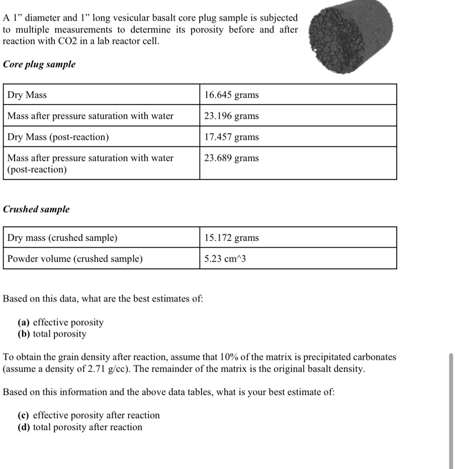 a 1 diameter and 1 long vesicular basalt core plug sample is subjected ...