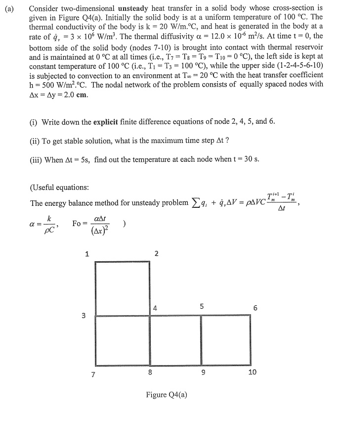 SOLVED: (a) Consider two-dimensional unsteady heat transfer in a solid body whose cross-section ...