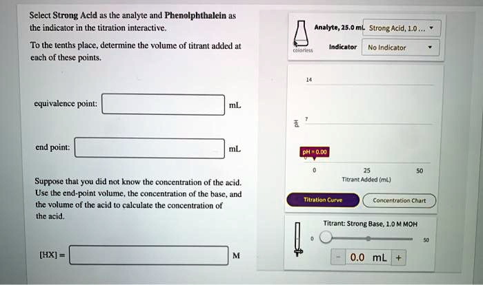 SOLVED: Select Strong Acid 5 the analyte and Phenolphthalein as the ...
