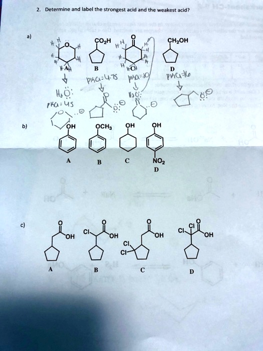 SOLVED:Determine Jnd label the strongest acid weakest acid? COzH CHzOH ...