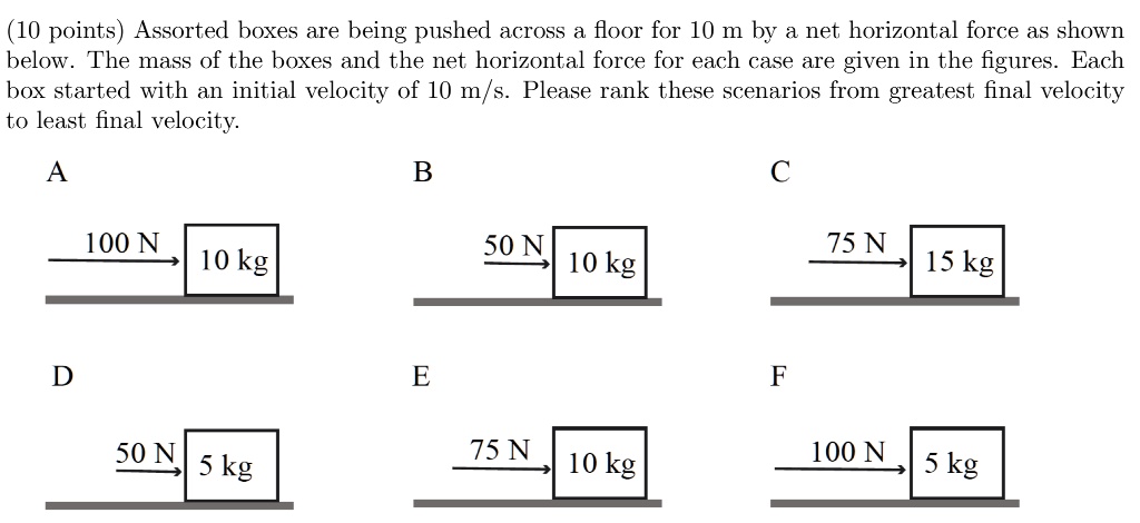 SOLVED:(10 points) Assorted boxes are being pushed across a floor for ...