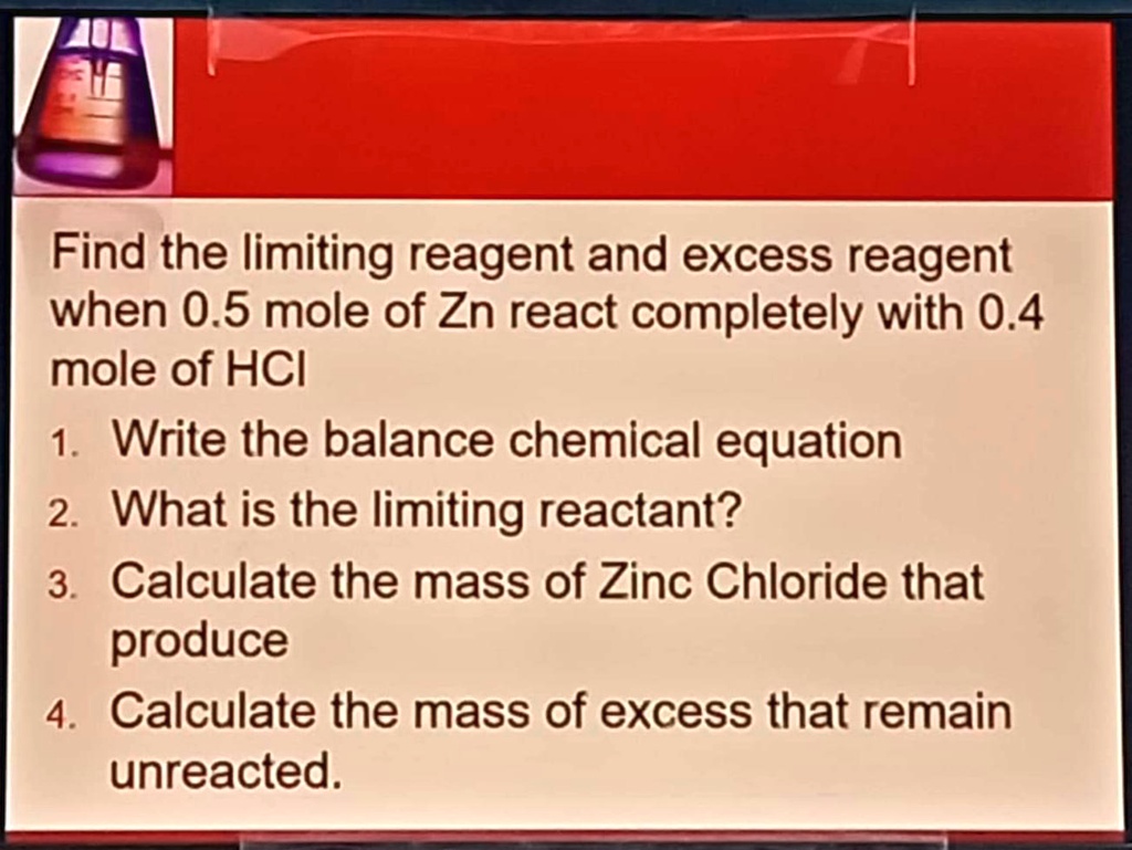 show complete solution find the limiting reagent and excess reagent ...