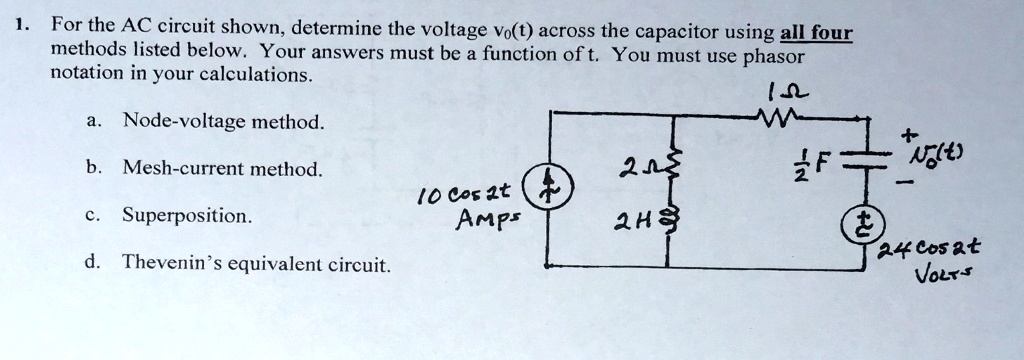 VIDEO solution: For the AC circuit shown, determine the voltage vo(t) across the capacitor using ...