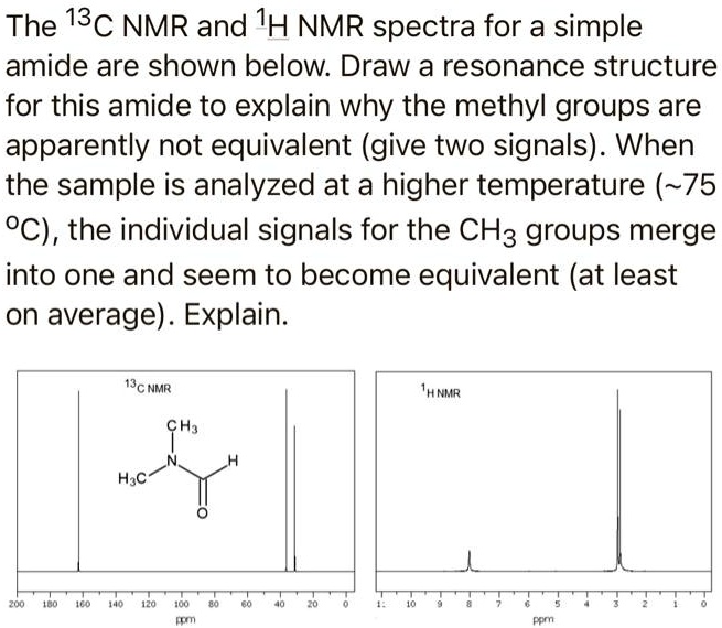 The ^13C NMR and ^1H NMR spectra for a simple amide are shown below. Draw a resonance structure ...