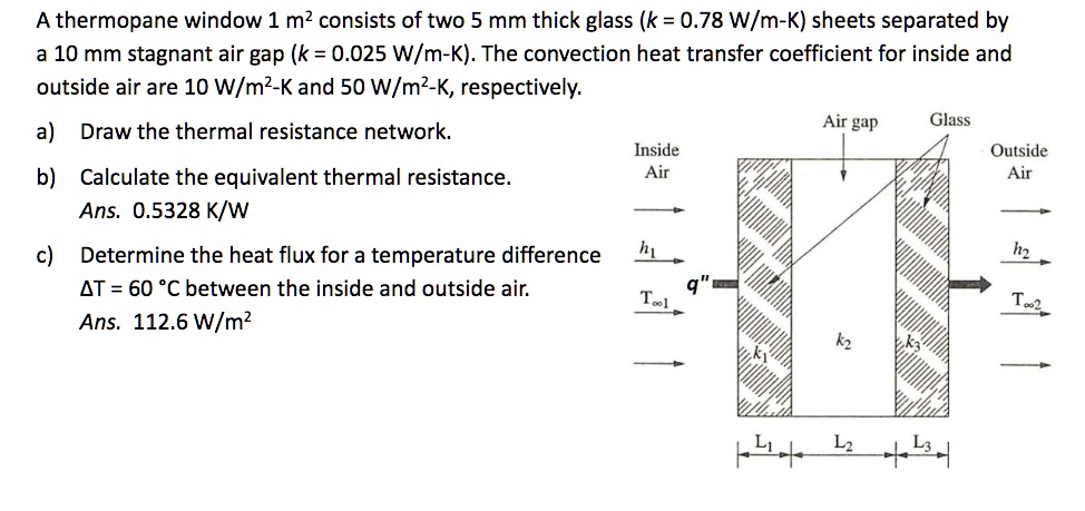 a thermopane window 1 m2 consists of two 5 mm thick glass k 078 wm k ...