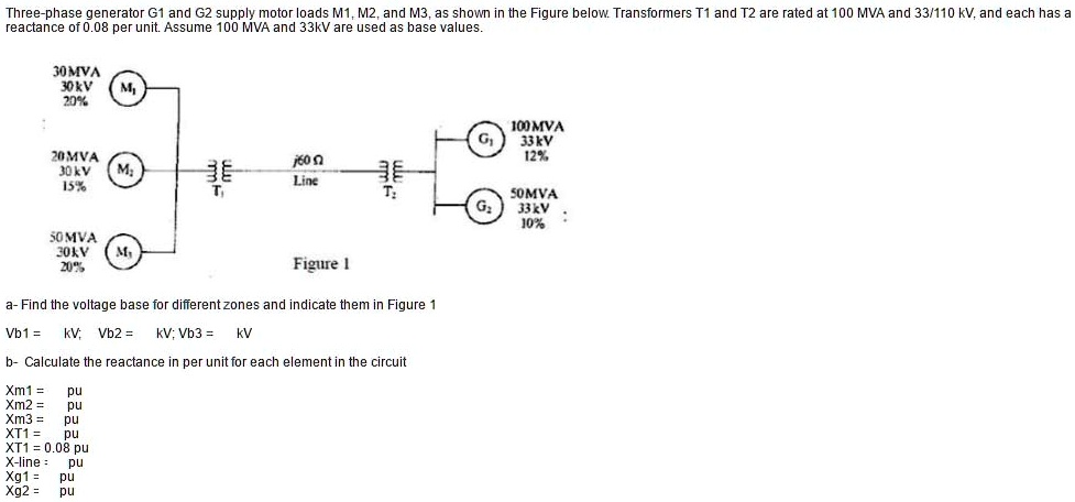 Three-phase generator G1 and G2 supply motor loads M1, M2, and M3, as shown in the Figure below ...