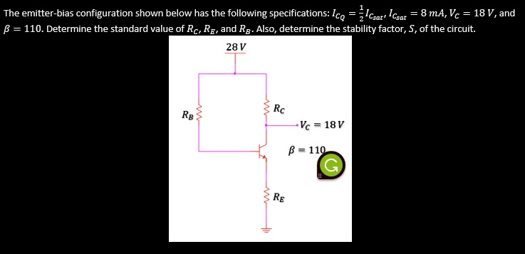 SOLVED: Determine the stability factor, S, of the circuit. The emitter ...