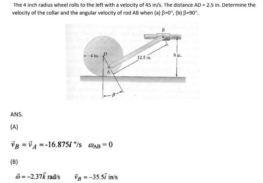 [GET ANSWER] The 4 inch radius wheel rolls to the left with a velocity ...