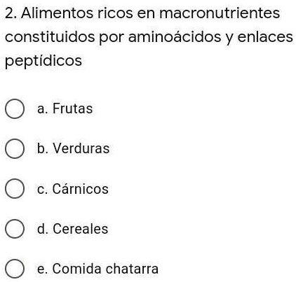SOLVED: me pueden decir cual es la A B C D o la E 2. Alimentos ricos en ...