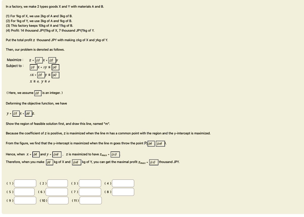 SOLVED: Texts: In a factory, we make 2 types of goods X and Y with ...