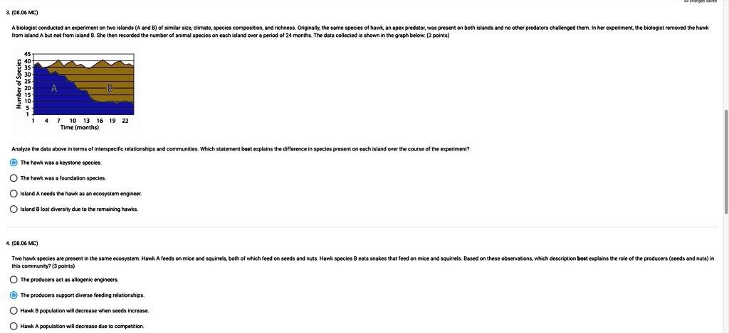 3. (08.06 MC) A biologist conducted an experiment on two islands (A and ...