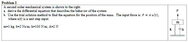 SOLVED: Problem2 A second order mechanical system is shown to the right ...