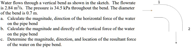 SOLVED: Water flows through a vertical bend as shown in the sketch. The ...