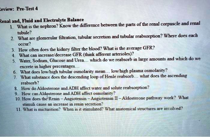 SOLVED: Review: Pre-Test 4 Renal and Fluid and Electrolyte Balance ...