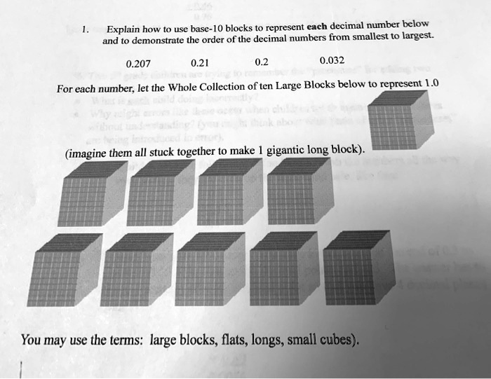 explain how to use base 10 blocks t0 represent each decimal number ...